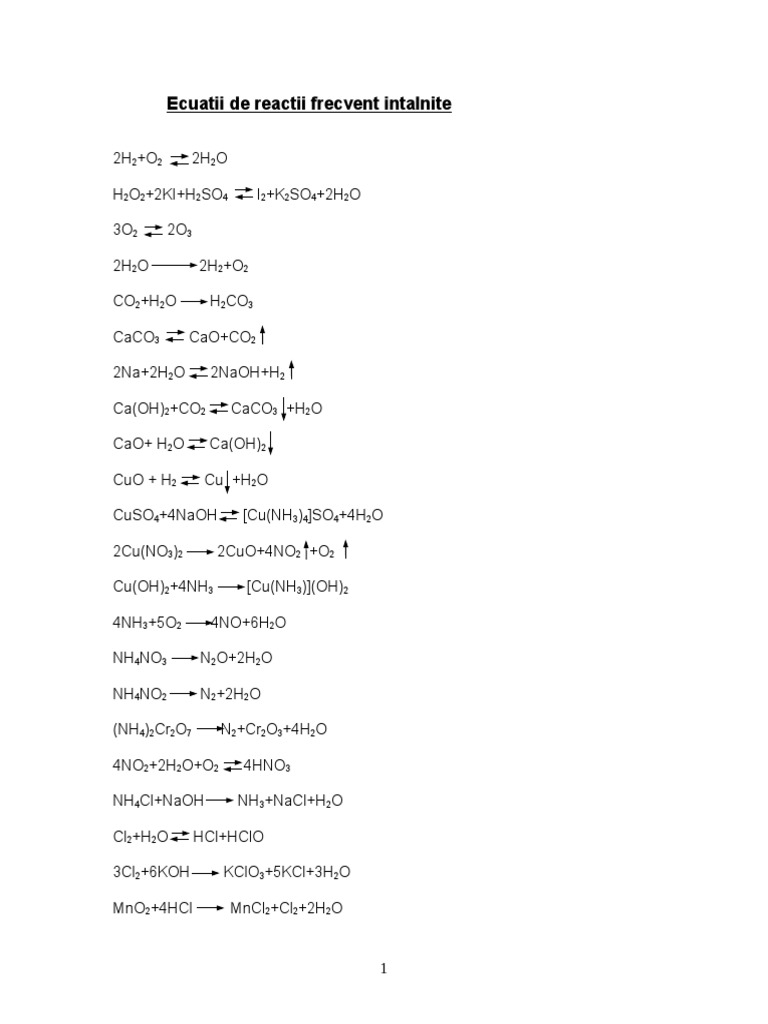 Ecuatii de Reactii | PDF