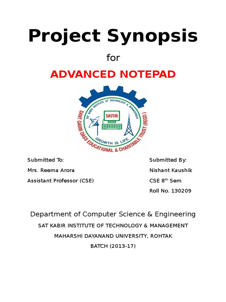 Project Synopsis: Advanced Notepad | PDF | Computer File | Areas Of ...