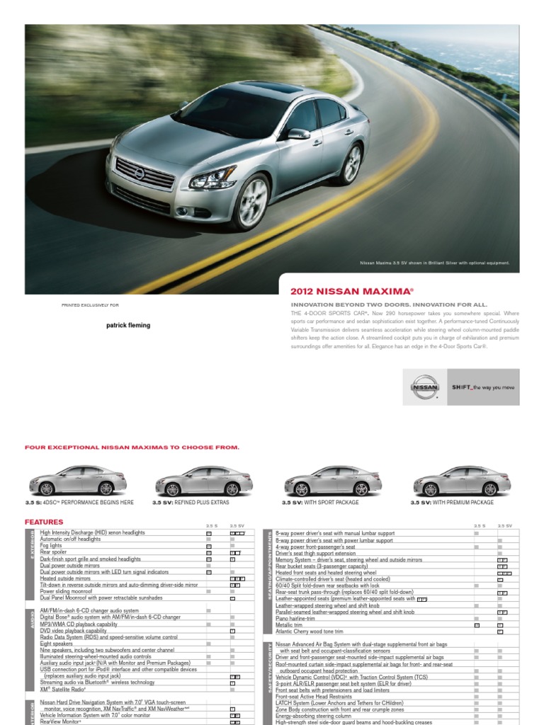 Nissan Maxima e Brochure Gen | PDF | Car | Motor Vehicle