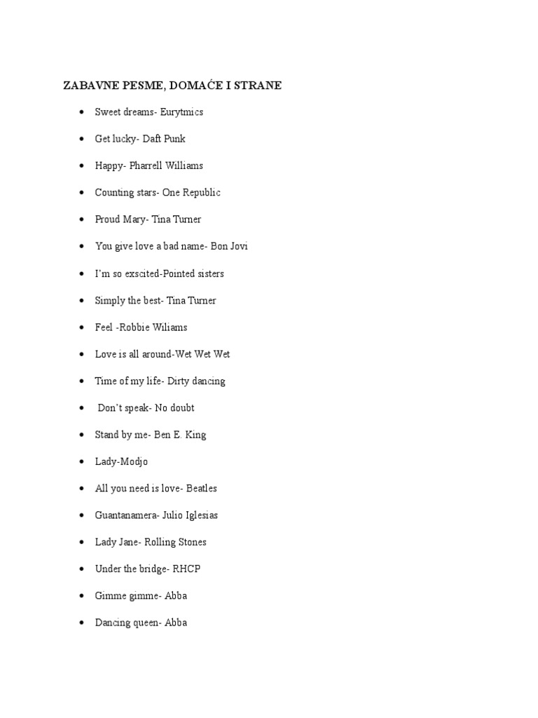 Zabavne Pesme Domace I Strane | PDF