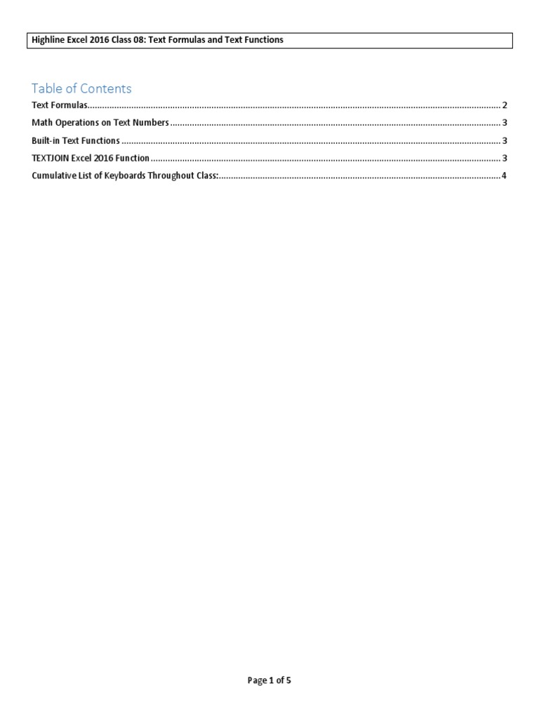 Highline Excel 2016 Class 08 Text Functions | PDF | Control Key | Computer Keyboard