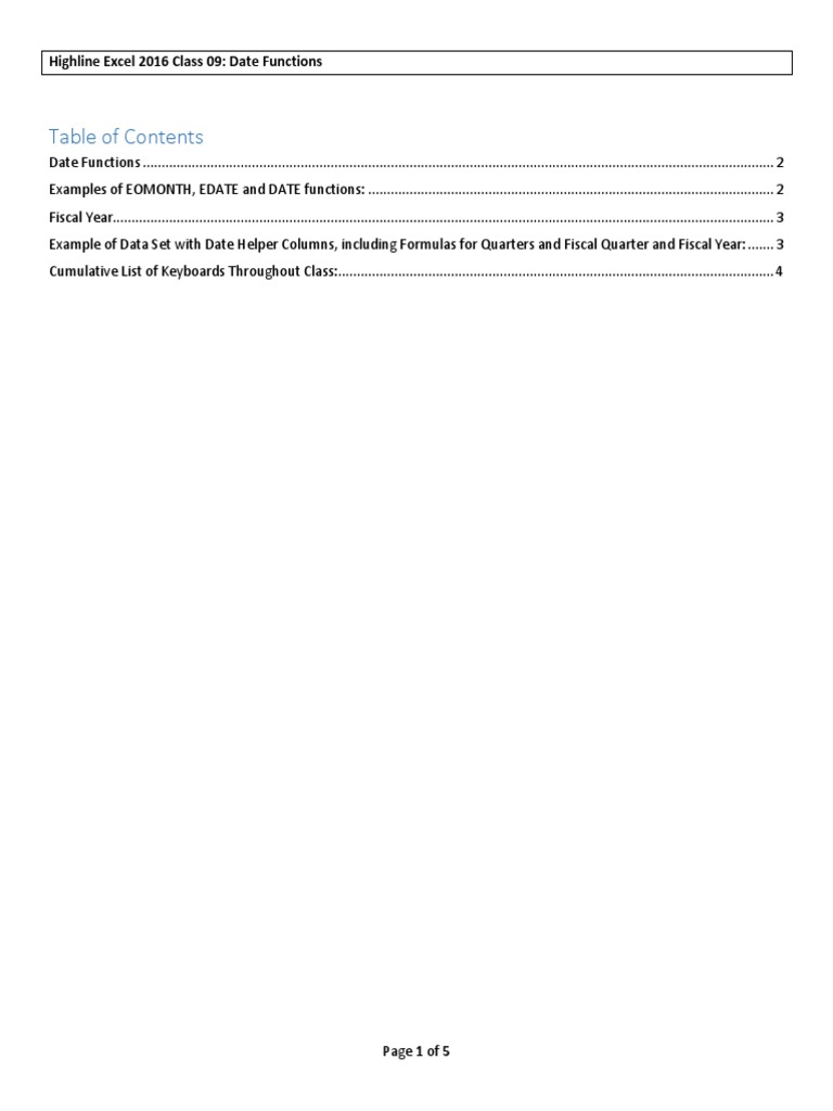 Highline Excel 2016 Class 09 Date Functions | PDF | Control Key | Computer Keyboard