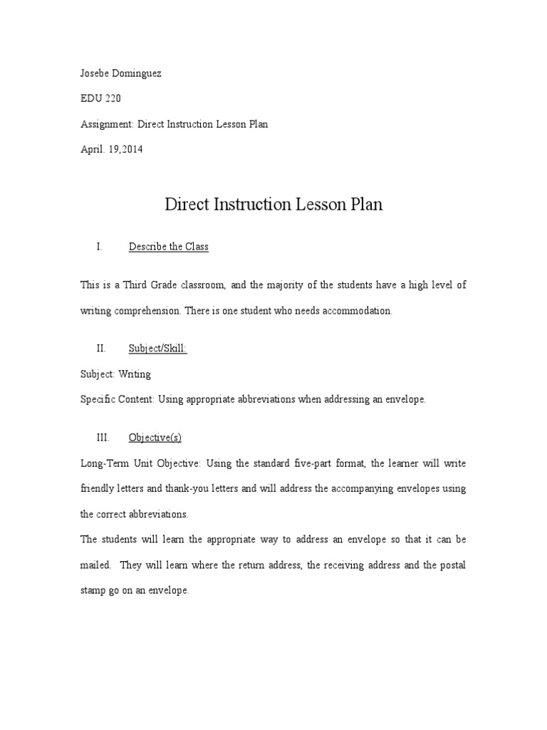 Lesson Plan Direct Instruction | PDF | Lesson Plan | Applied Psychology
