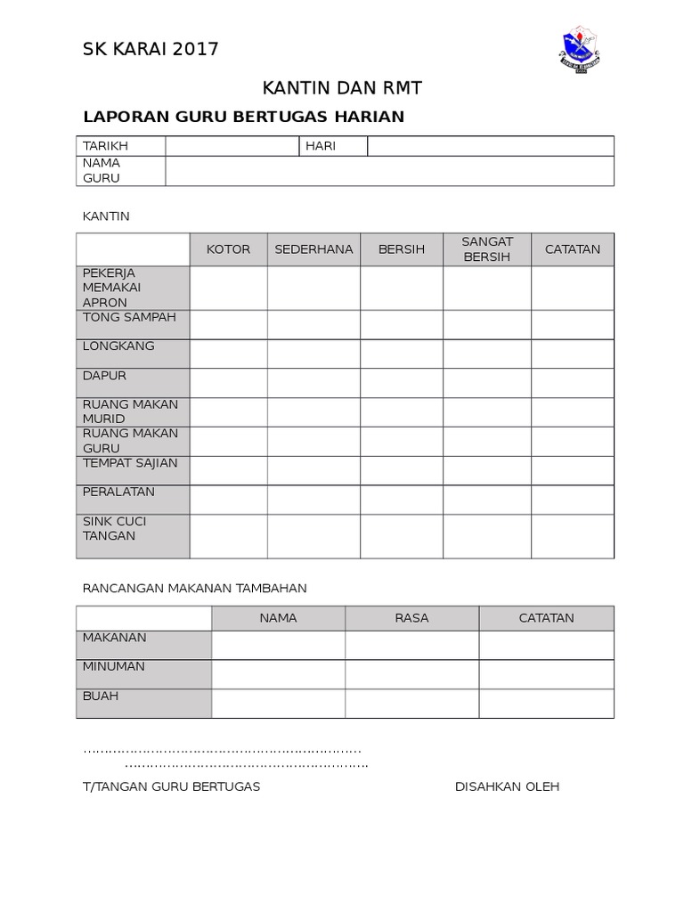 Laporan Kantin Dan RMT | PDF