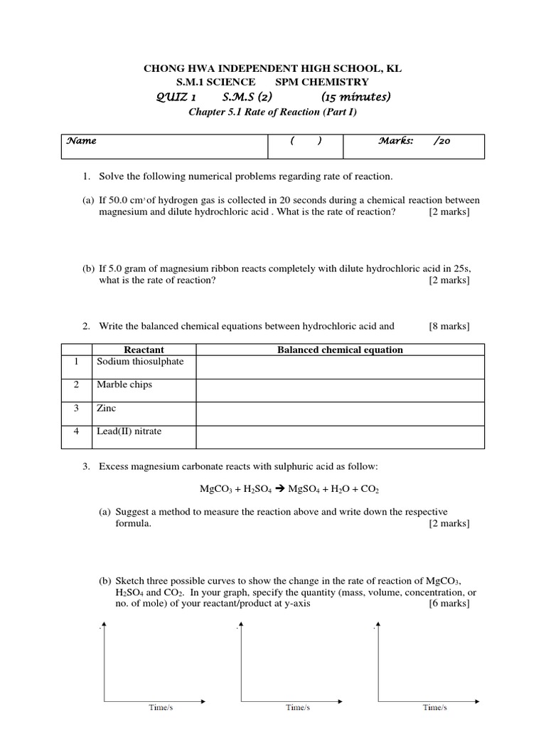 Quiz 1 Chemistry | PDF