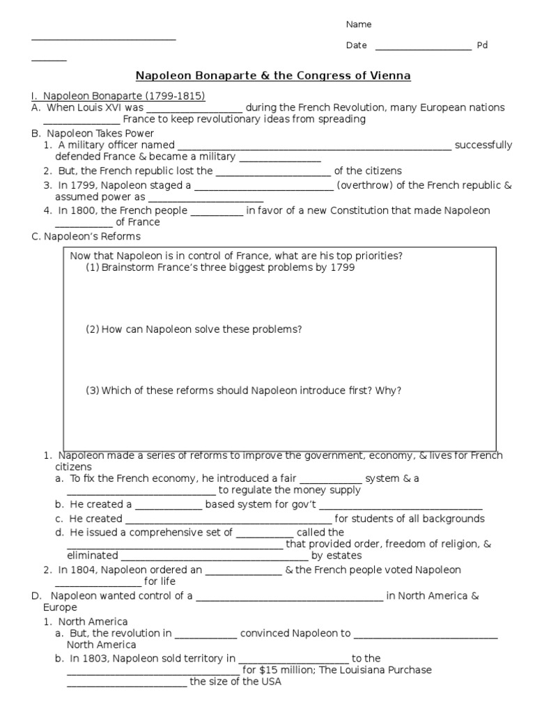 Napoleon Bonaparte and The Congress of Vienna 1 | PDF | Napoleon ...