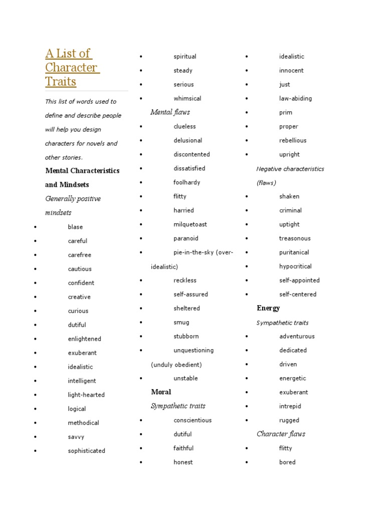 A List of Character Traits: Mental Flaws | PDF
