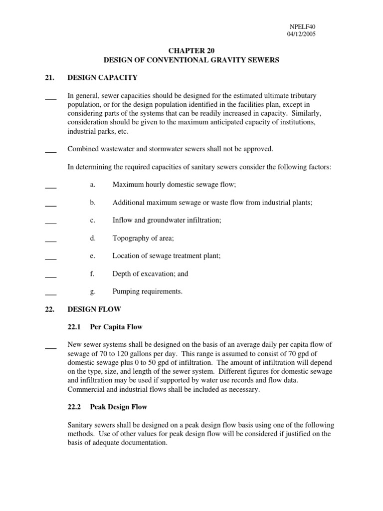 Design of Conventional Gravity Sewers 21. Design Capacity: Npelf40 04 ...
