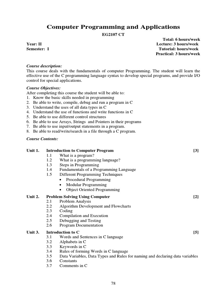 C Programming Syllabus | Download Free PDF | C (Programming Language ...