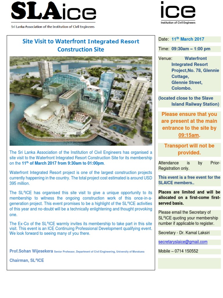 SLAICE Flyer - Site Visit To Waterfront Integrated Resort | PDF | Business