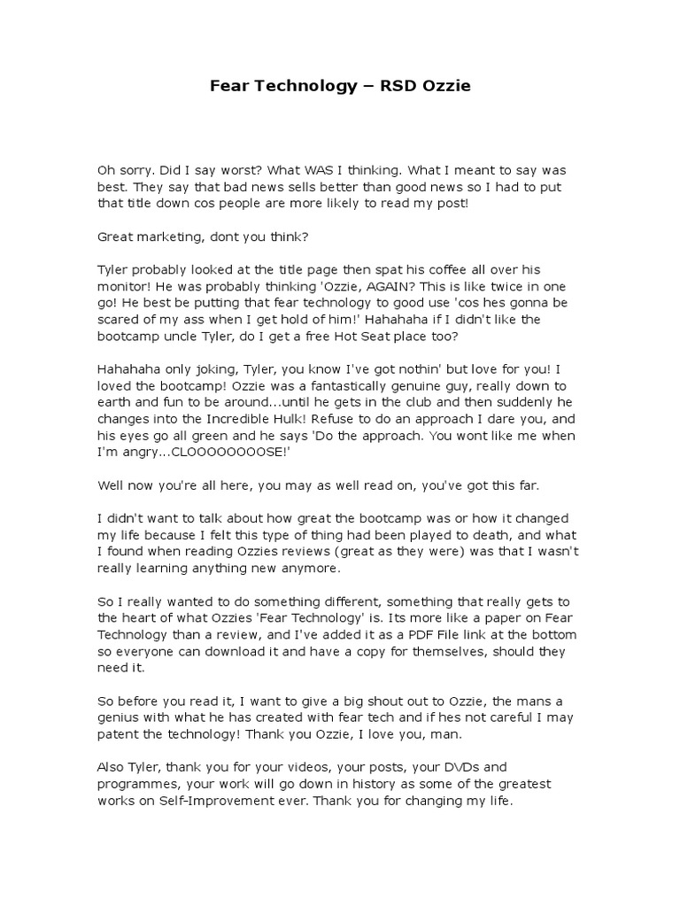 Fear Technology - RSD Ozzie | PDF | Amygdala | Goal