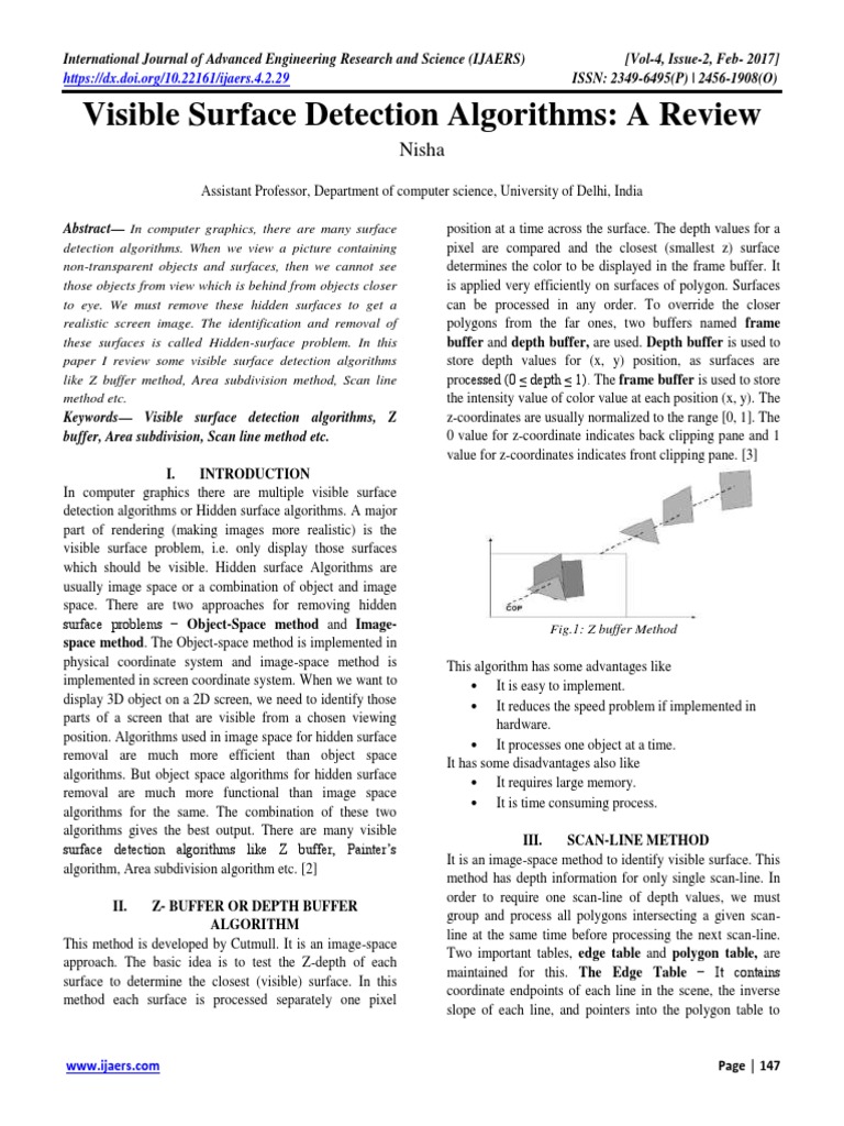 Visible Surface Detection Algorithms - A Review | PDF | Computer Programming | Computer Graphics