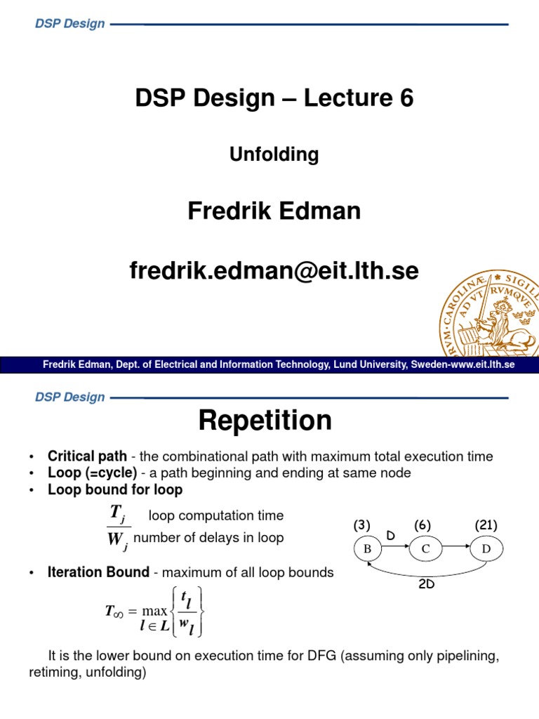 DSP Design - Lecture 6: Unfolding | PDF | Computer Programming | Electrical Engineering