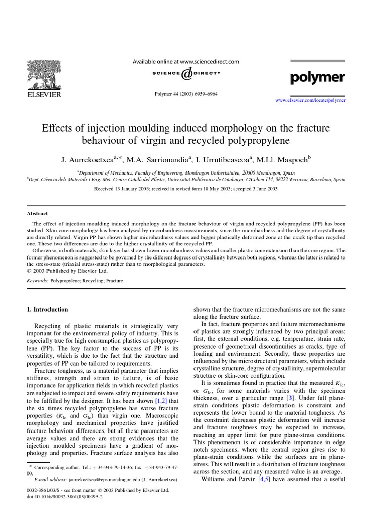Effects Of Injection Moulding Induced Morphology On The Fracture Behaviour Of Virgin And