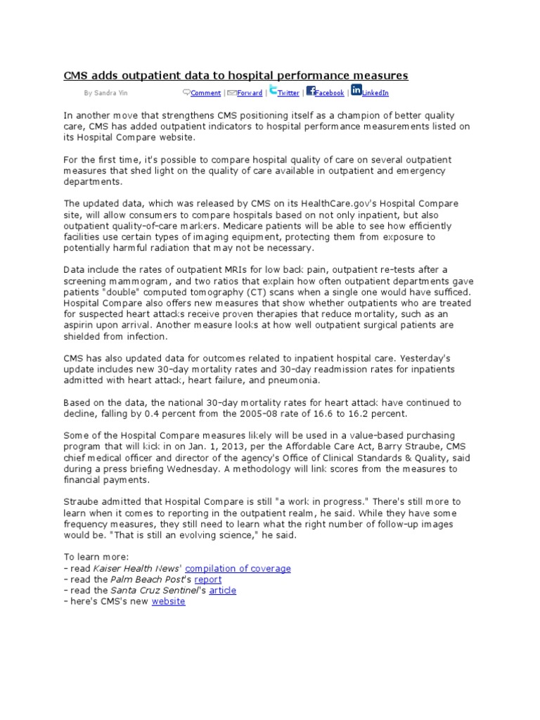 Cms Adds Outpatient Data | PDF | Hospital | Patient