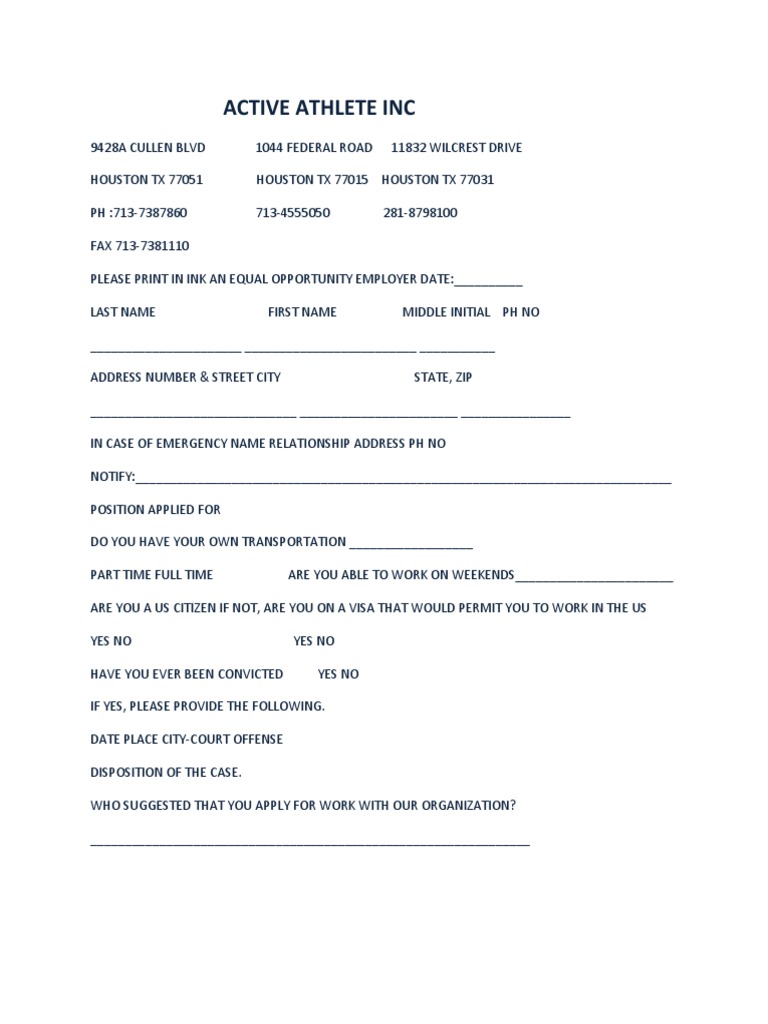 Active Athlete Employment Application | PDF