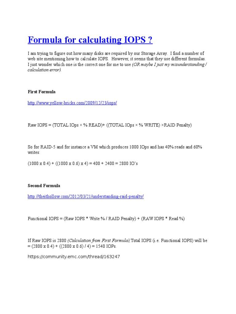 Formula For Calculating IOPS ?: Calculation Error) | PDF