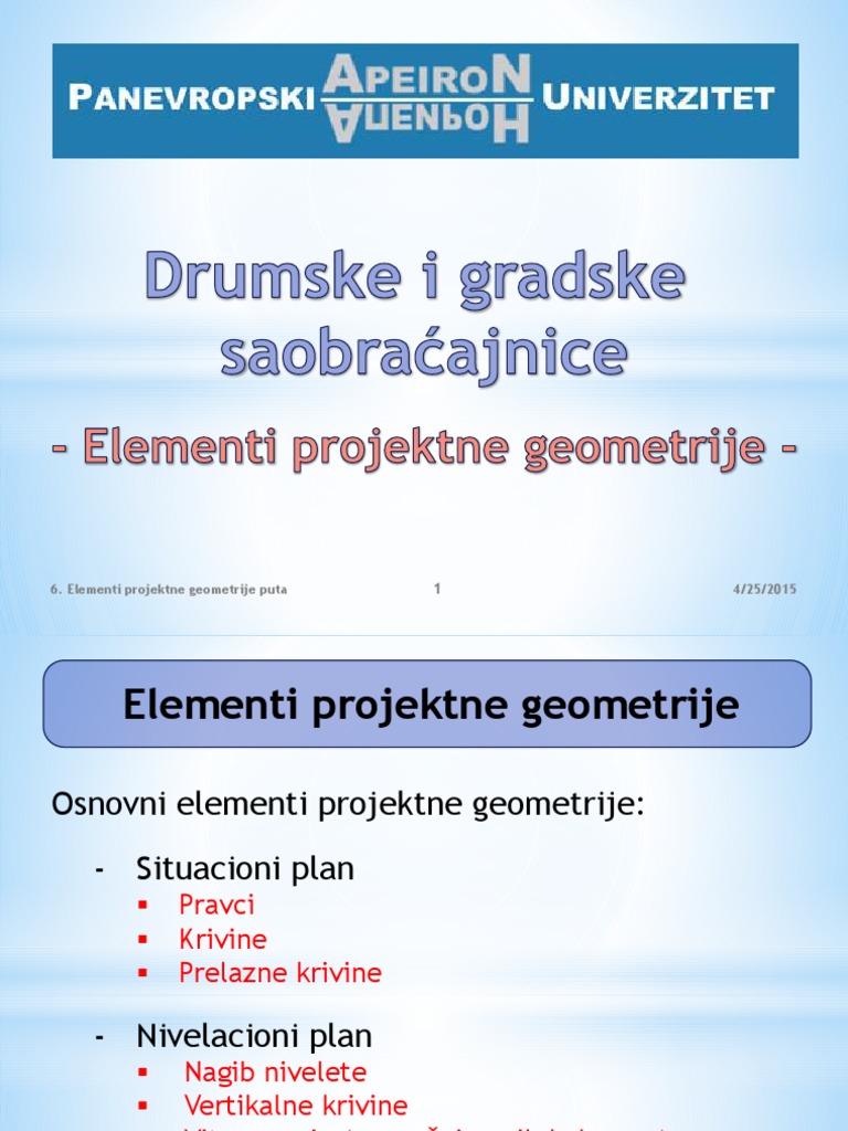 6.cas - Elementi Projektne Geometrije - Situacioni I Nivelacioni ...