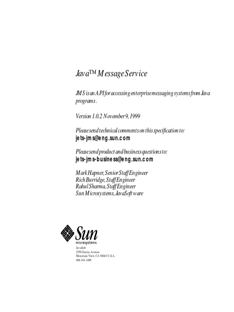 Java™ Message Service: 2550 Garcia Avenue Mountain View, Ca 94043 U.S.A ...