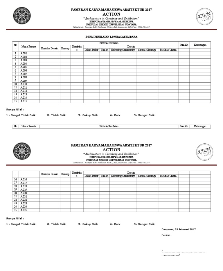 Form Penilaian Lomba Arsitektur 2017 | PDF