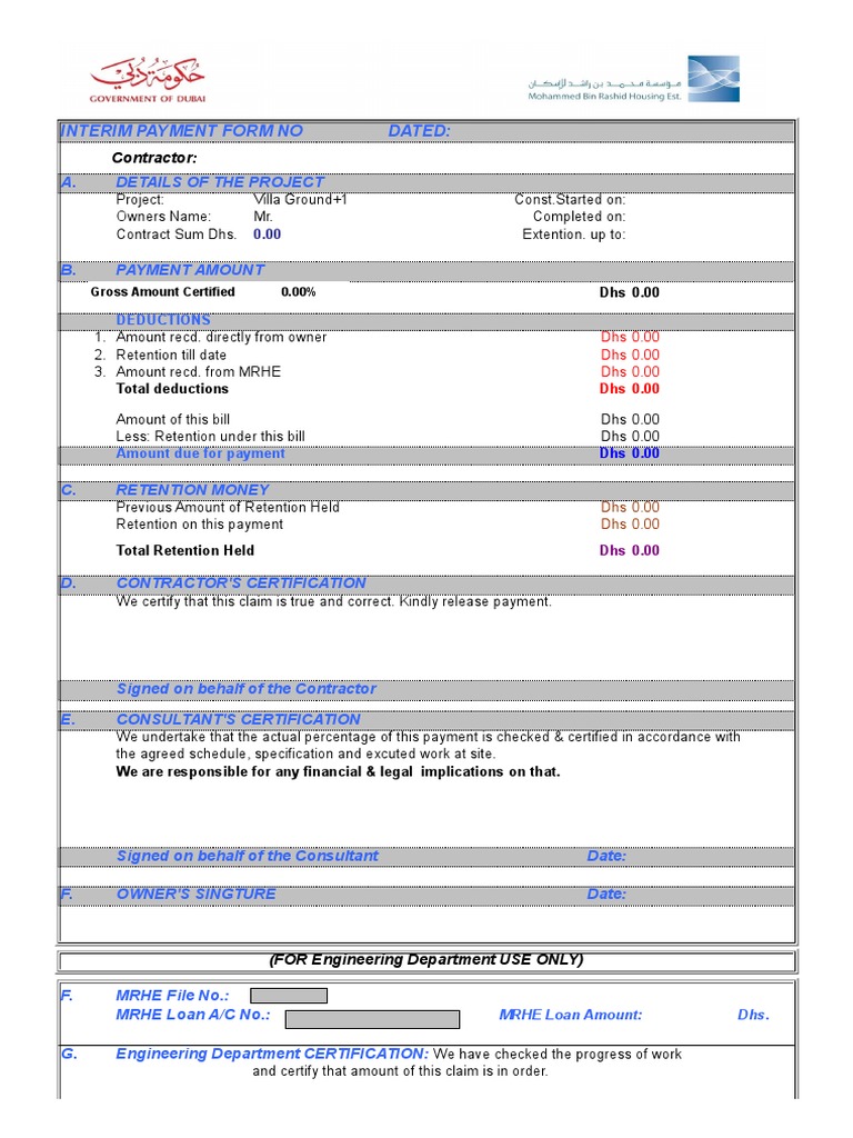 Interim Payment Form No Dated:: Contractor | Download Free PDF ...