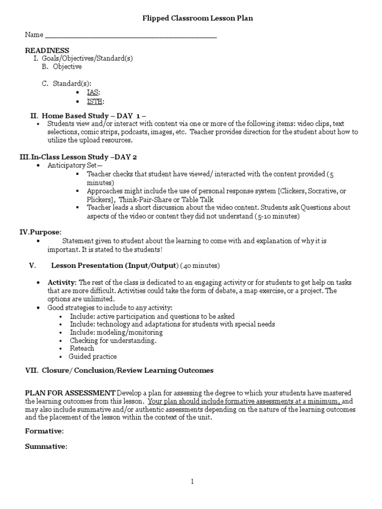 Edu 200 Flipped Classroom Lesson Plan Template | PDF | Lesson Plan ...