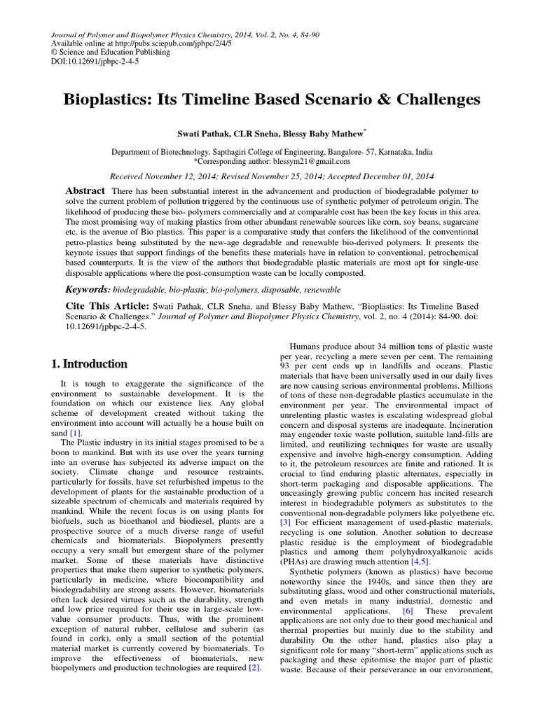 Bioplastics: Its Timeline Based Scenario & Challenges: Keywords | PDF ...