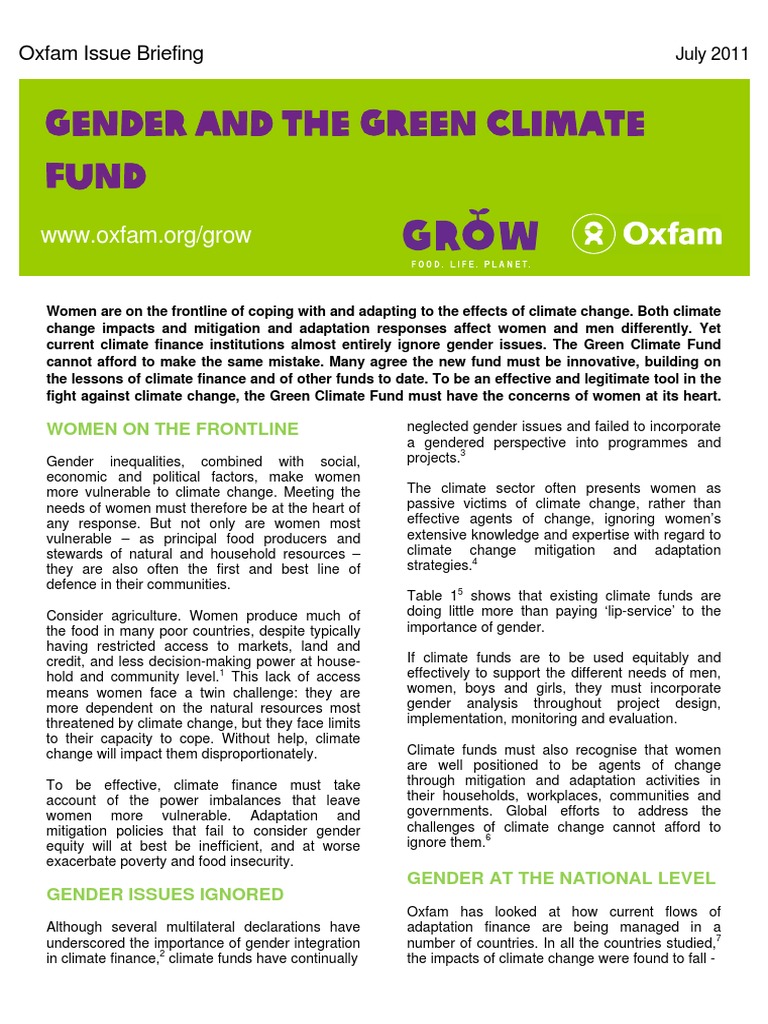 Gender Equity in Climate Finance | PDF | Oxfam | Gender