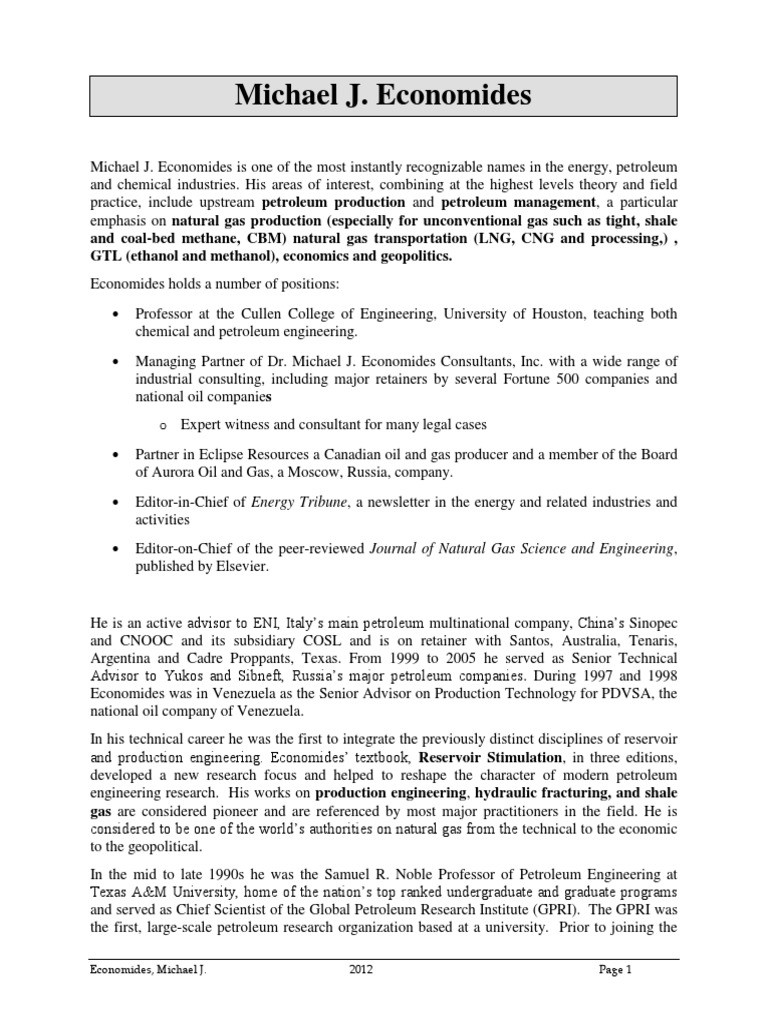 Economides, Michael J. 2012 | PDF | Hydraulic Fracturing | Natural Gas