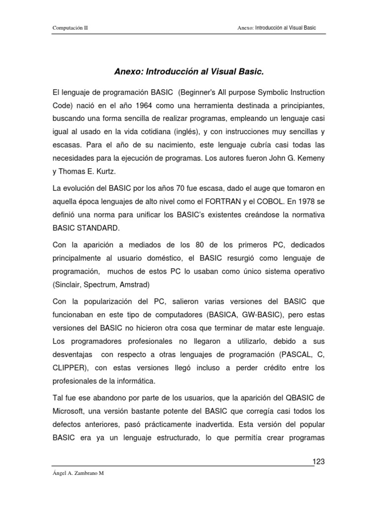 Introducción completa al lenguaje de programación Visual Basic | PDF ...