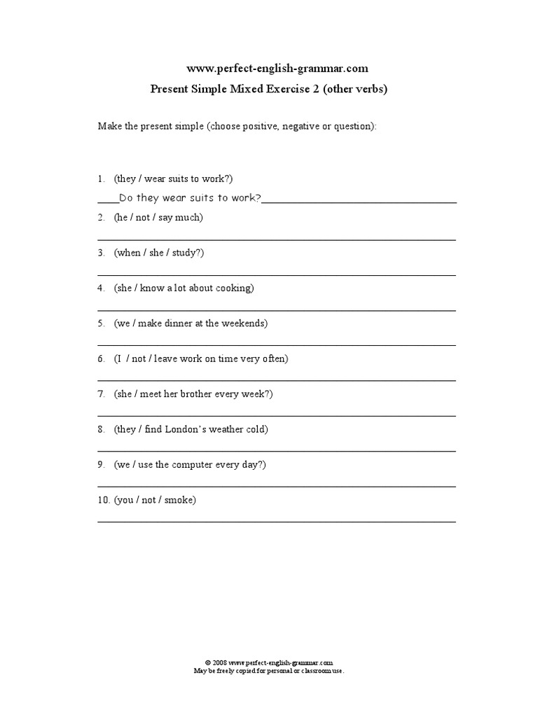 Microsoft Word - Present Simple Form Mixed Exercise 2 Other Verbs | PDF ...