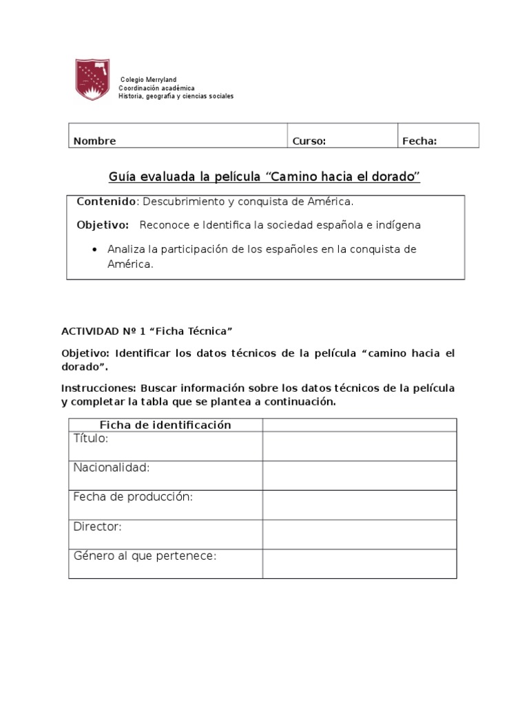 Guía de la película "Camino hacia el Dorado" | PDF