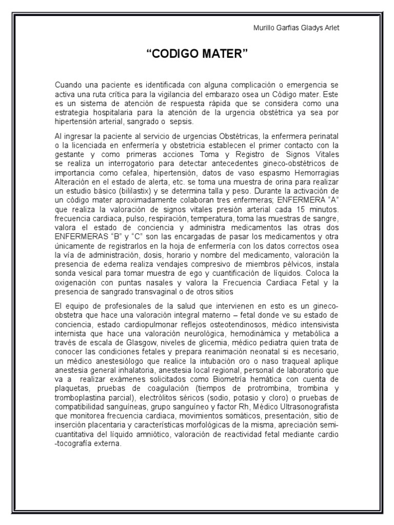 Codigo Mater Ensayo 2 | PDF | Sangre | Reanimación cardiopulmonar