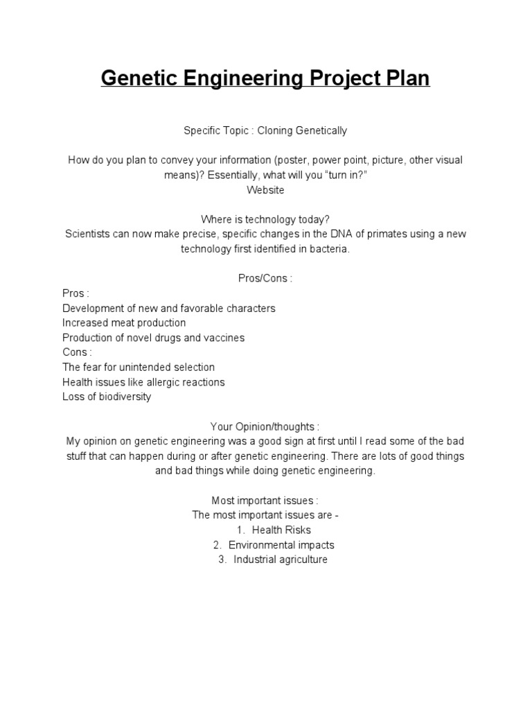 Genetic Engineering Project Plan | PDF