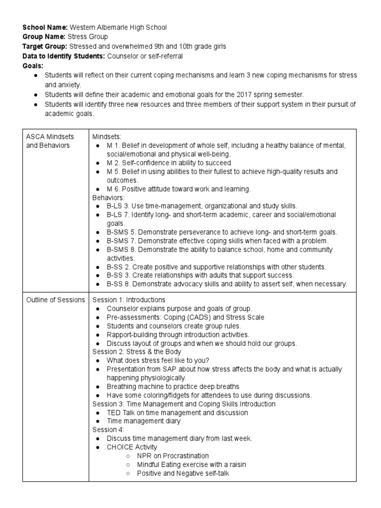 Stress Small Group Lesson Plans | PDF | Coping (Psychology) | School ...