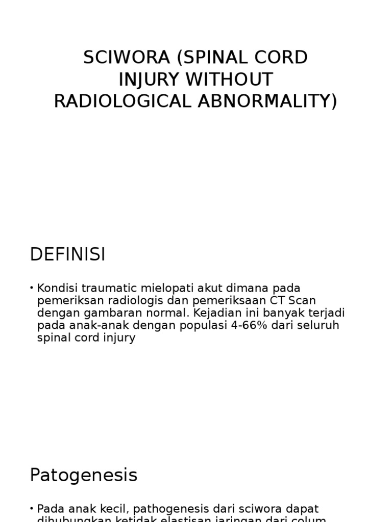 Sciwora (Spinal Cord Injury Without Radiological Abnormality | PDF