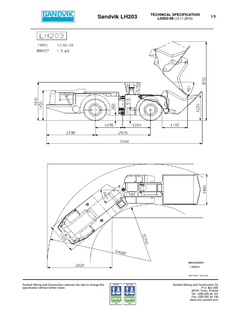 Technical Specification Sandvik LH203-08 PDF | PDF | Steering | Motor ...