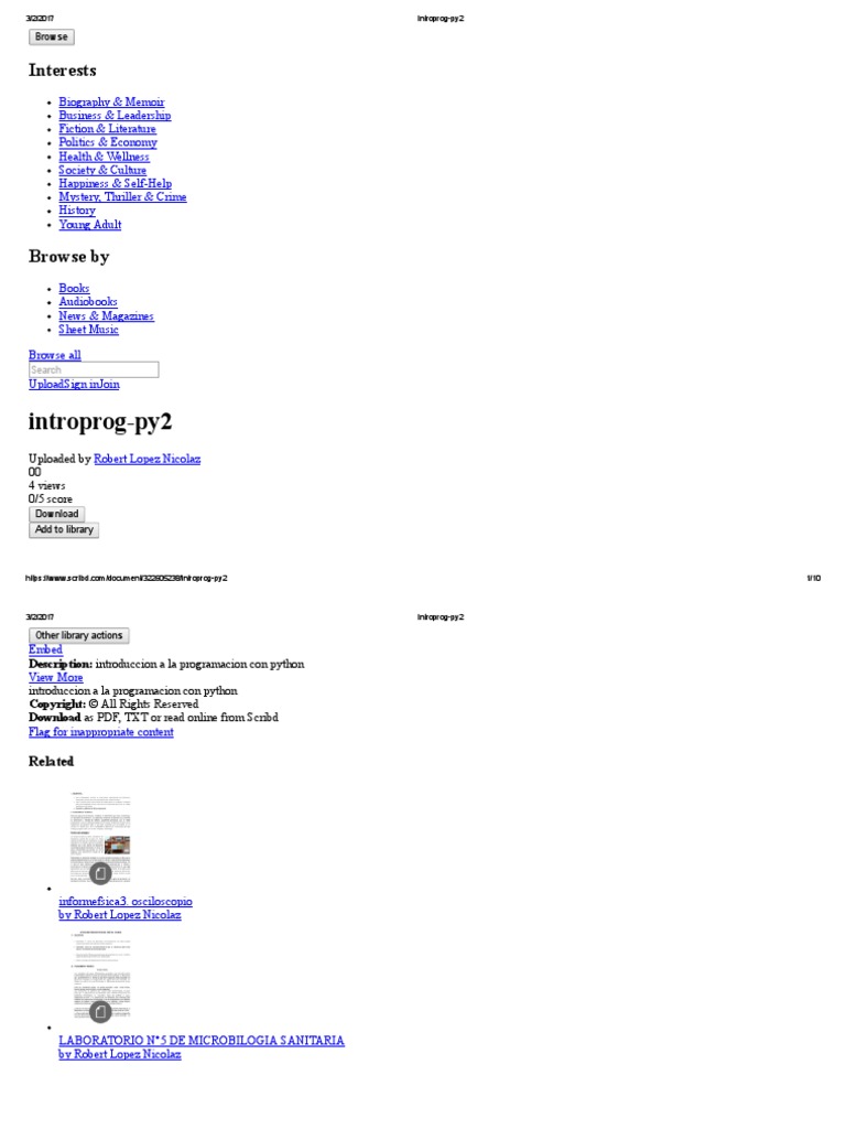 Introprog Py2: Interests | PDF | Mass Media | Publishing