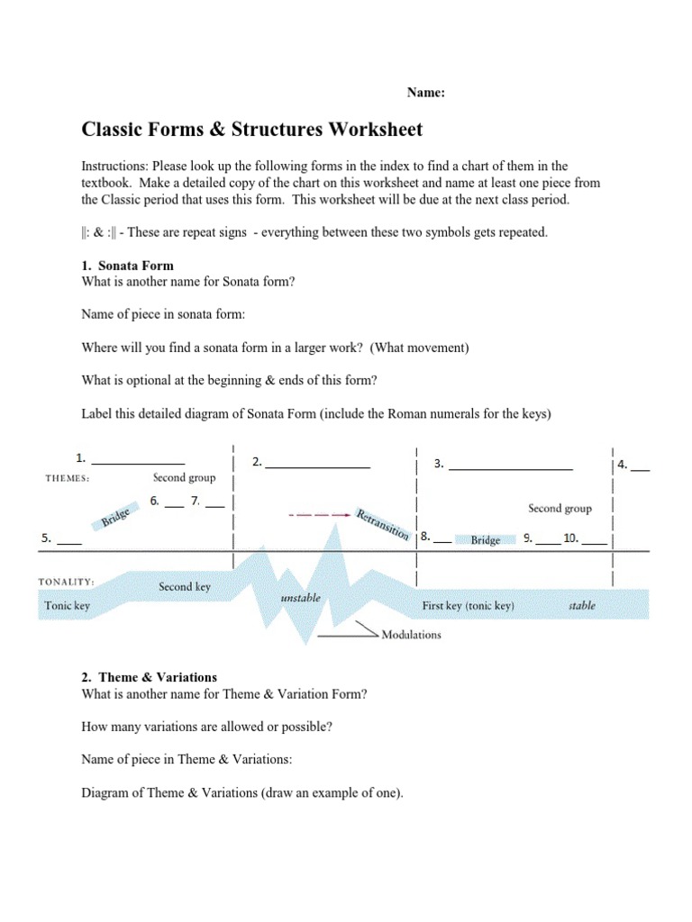 Classic Music Forms Worksheet Guide | PDF
