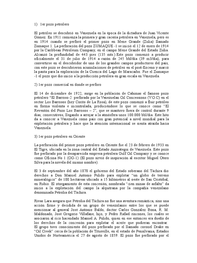 Primer Pozo Petrolero en Venezuela: Zumaque 1 | PDF | Venezuela ...