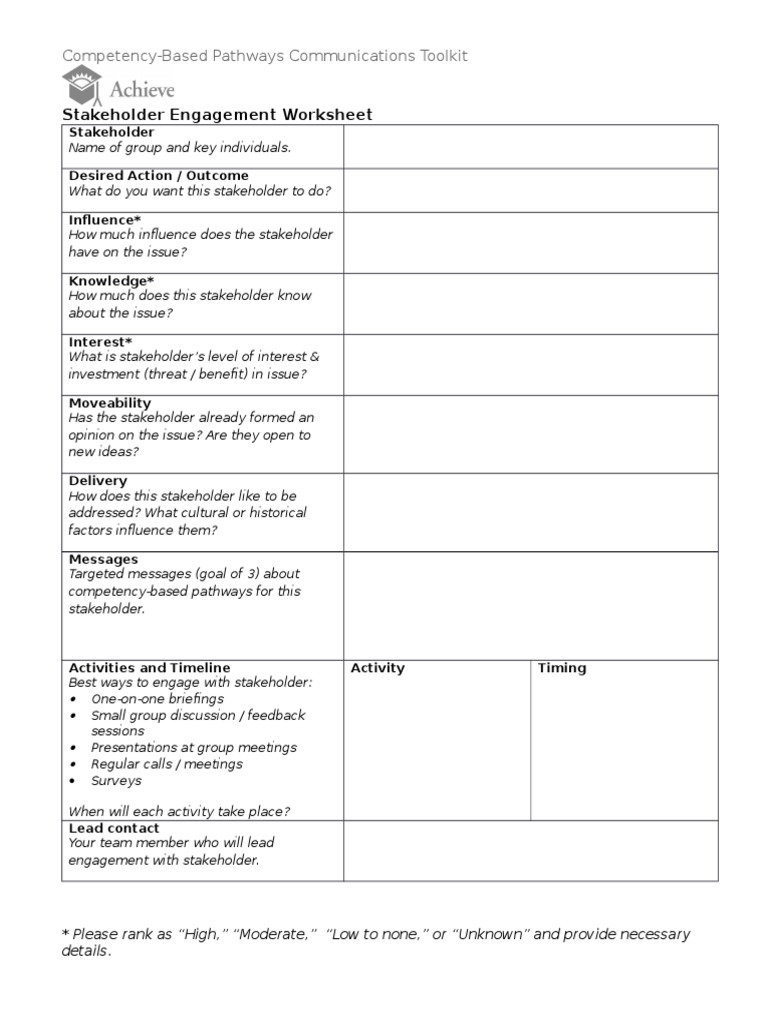 Stakeholder Engagement Worksheet | PDF
