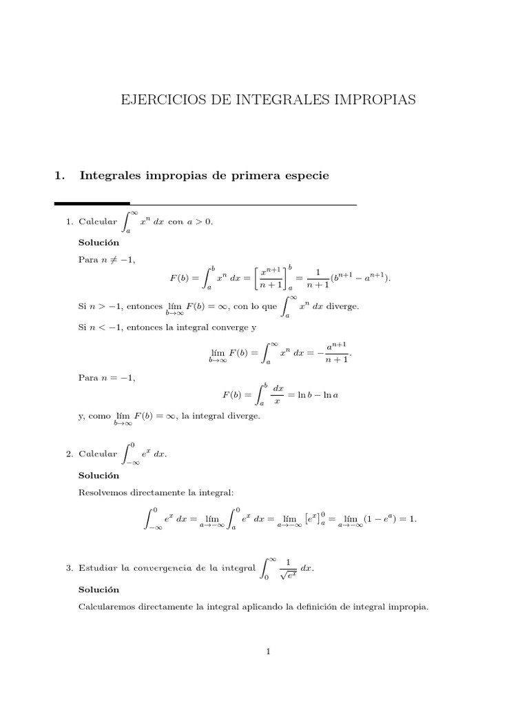 Ejer Cici Os Integral Im Prop I A | PDF | Integral | infinito