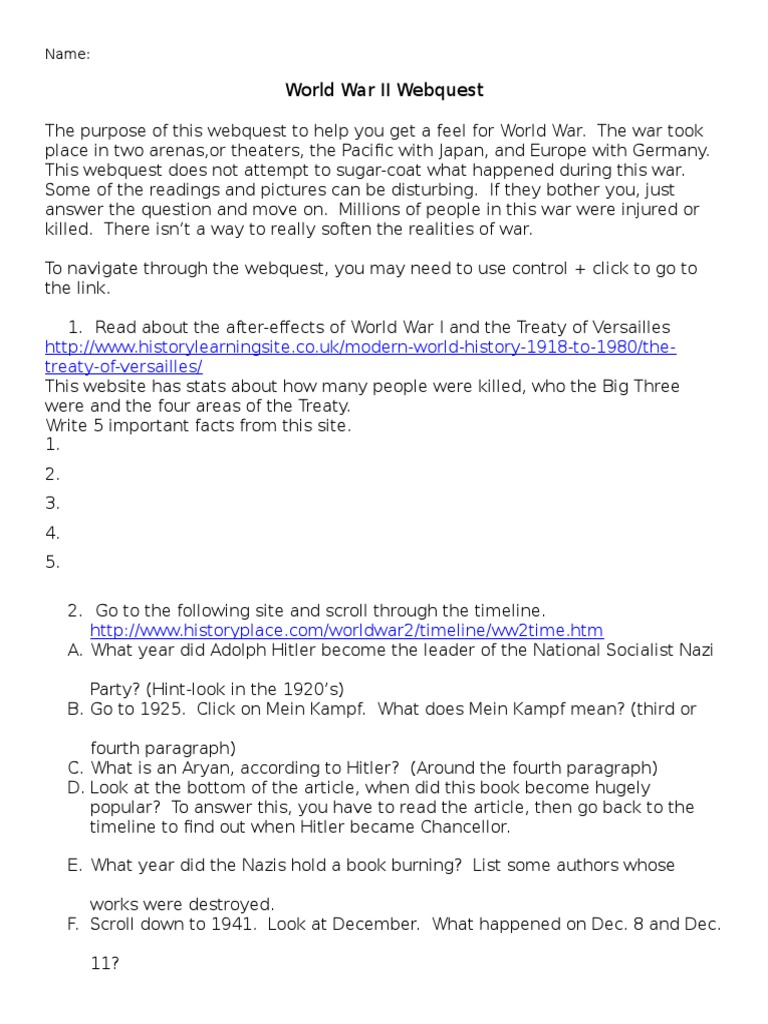 WWII Webquest: Key Facts & Insights | PDF | Politics