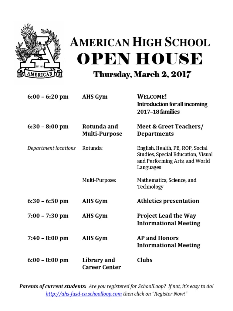 AHS 2017 Open House Schedule | PDF