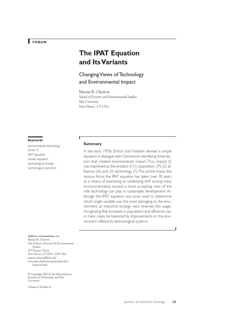 Chertow IPAT equation and its variants.pdf | Economic Growth ...
