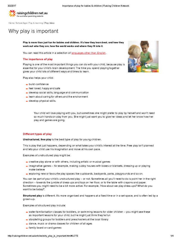 Importance of Play For Babies Children Raising Children Network | PDF ...