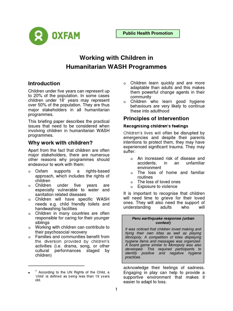 Working With Children in Humanitarian WASH Programmes | PDF | Hygiene ...