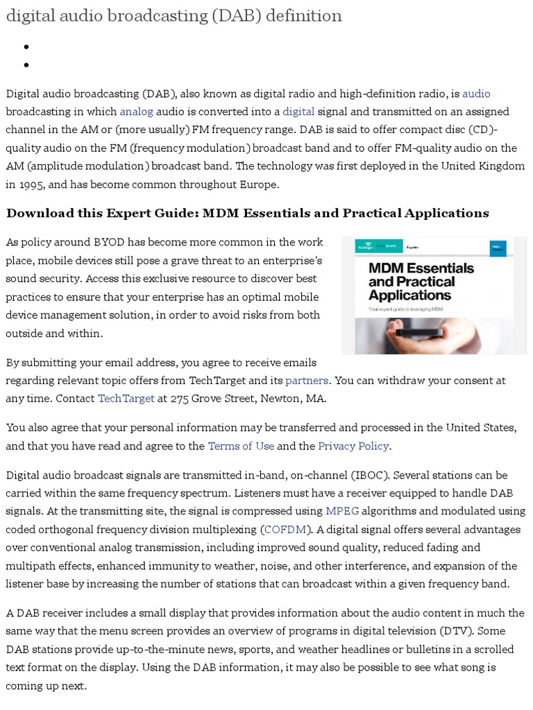 What Is Digital Audio Broadcasting (DAB) ? - Definition From | PDF ...