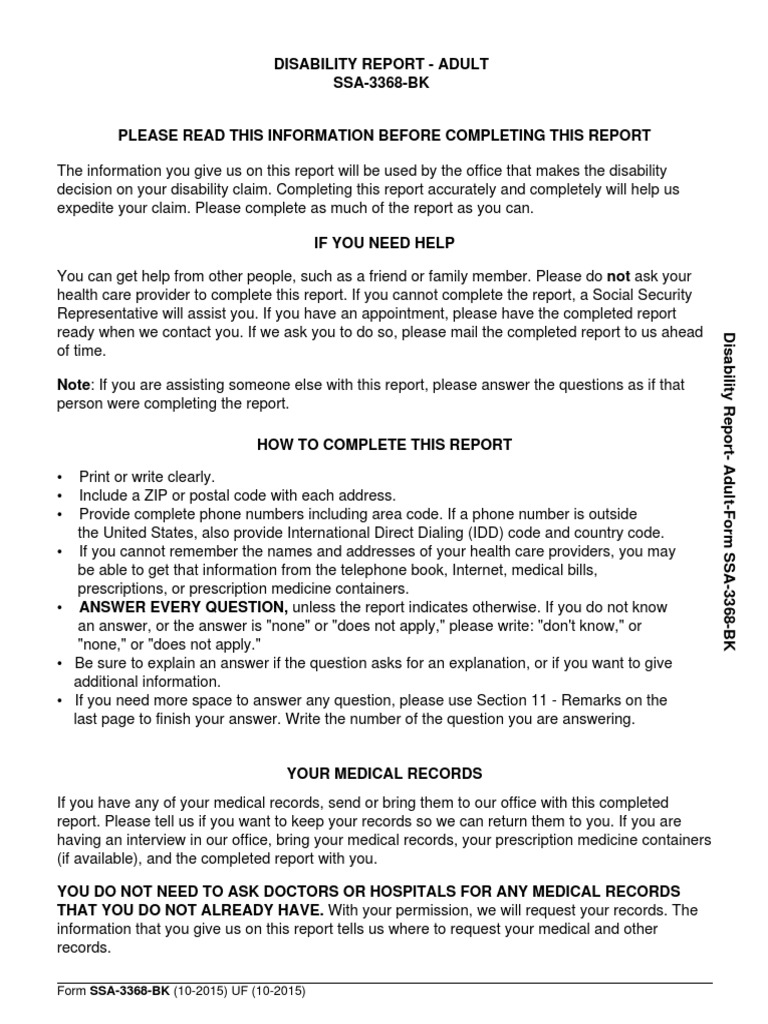Form SSA-3368-BK | PDF | Emergency Department | Social Security ...