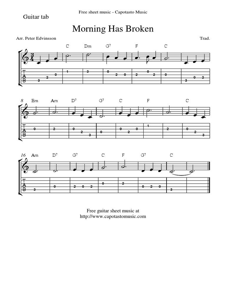 Free Guitar Tab: Morning Has Broken | PDF